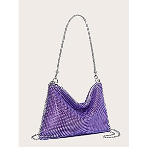 Verdusa Women's Shiny Rhinestone Evening Handbag Hobo Bag Clutch Purse Purple one-size