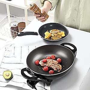 Ovente Electric Skillet with Nonstick Coating and Glass Lid, 13 Inch Portable Kitchen Countertop Cooking Wok, Adjustable Temperature Control, Cool Touch Handle, Easy to Use and Clean, Black SK3113B