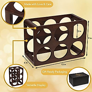 AURUM Wine Rack – 6 Bottle Wooden Wine Racks Countertop – Durable Black Walnut Wooden Wine Stand for Kitchen, Cellar, Office, Bar – Luxurious Wine Bottle Storage for Standard Bottles Holder Stand