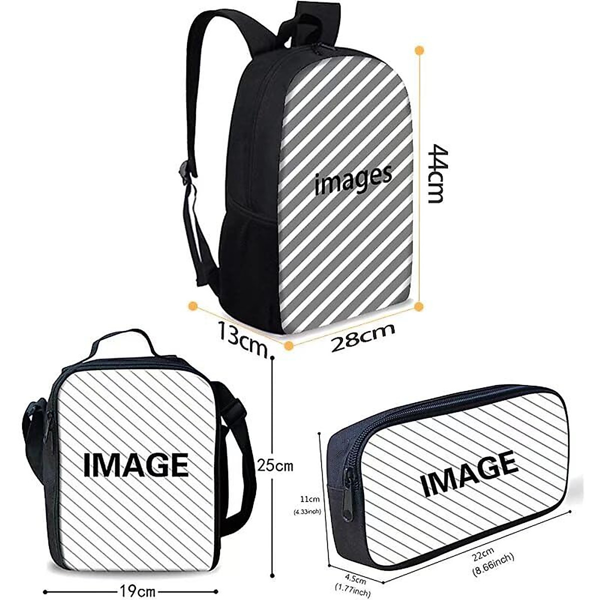 AmzPrint 3pcs American Football Backpack Set For Girls Boys Kids 17 Inch Black Student School Backpack Lunch Box Pencil Bag Set