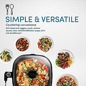 Aroma Housewares ASP-218B Grillet 4Qt. 3-in-1 Cool-Touch Electric Indoor Grill Portable, Dishwasher Safe, with Nonstick Pan & Tempered Glass Lid, Black