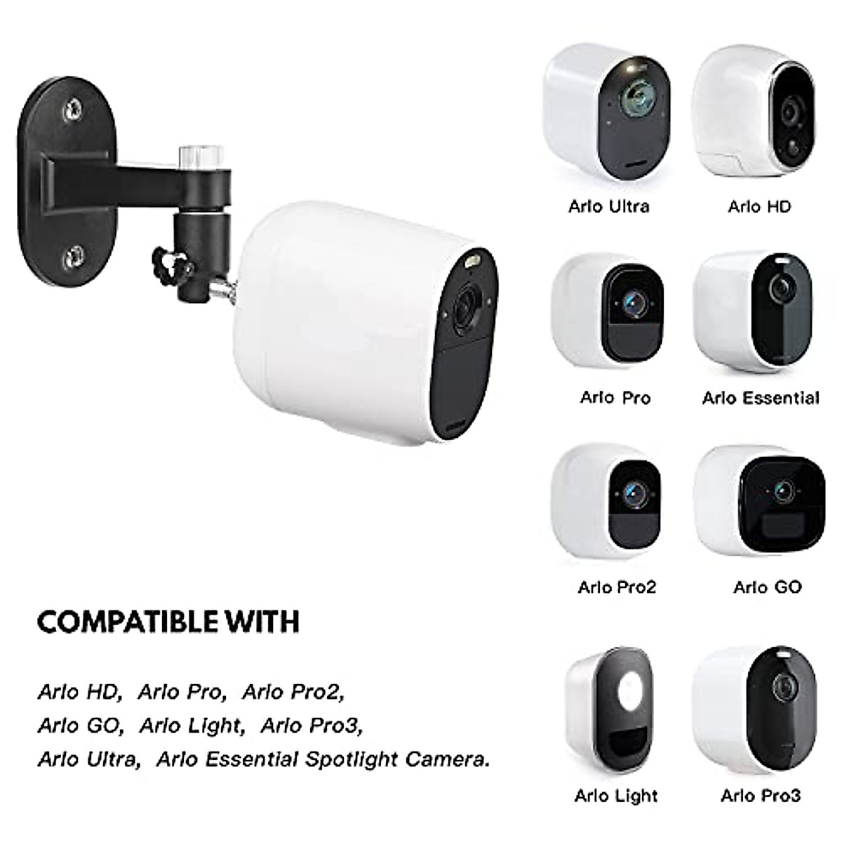 2Pack Security Wall Mount for Arlo Pro, Arlo Pro 2, Arlo Ultra, Arlo Pro 3, Arlo Go, Arlo Essential Spotlight Camera, Adjustable Indoor/Outdoor Mounting Bracket for Your Surveillance Camera (Black)