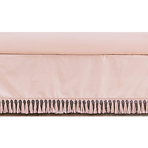 Sweet Jojo Designs Pink Boho Bohemian Girl Baby Nursery Crib Bed Skirt Dust Ruffle - Solid Color Blush Shabby Chic Princess Luxurious Luxury Elegant Vintage Designer Boutique Victorian Cotton Fringe