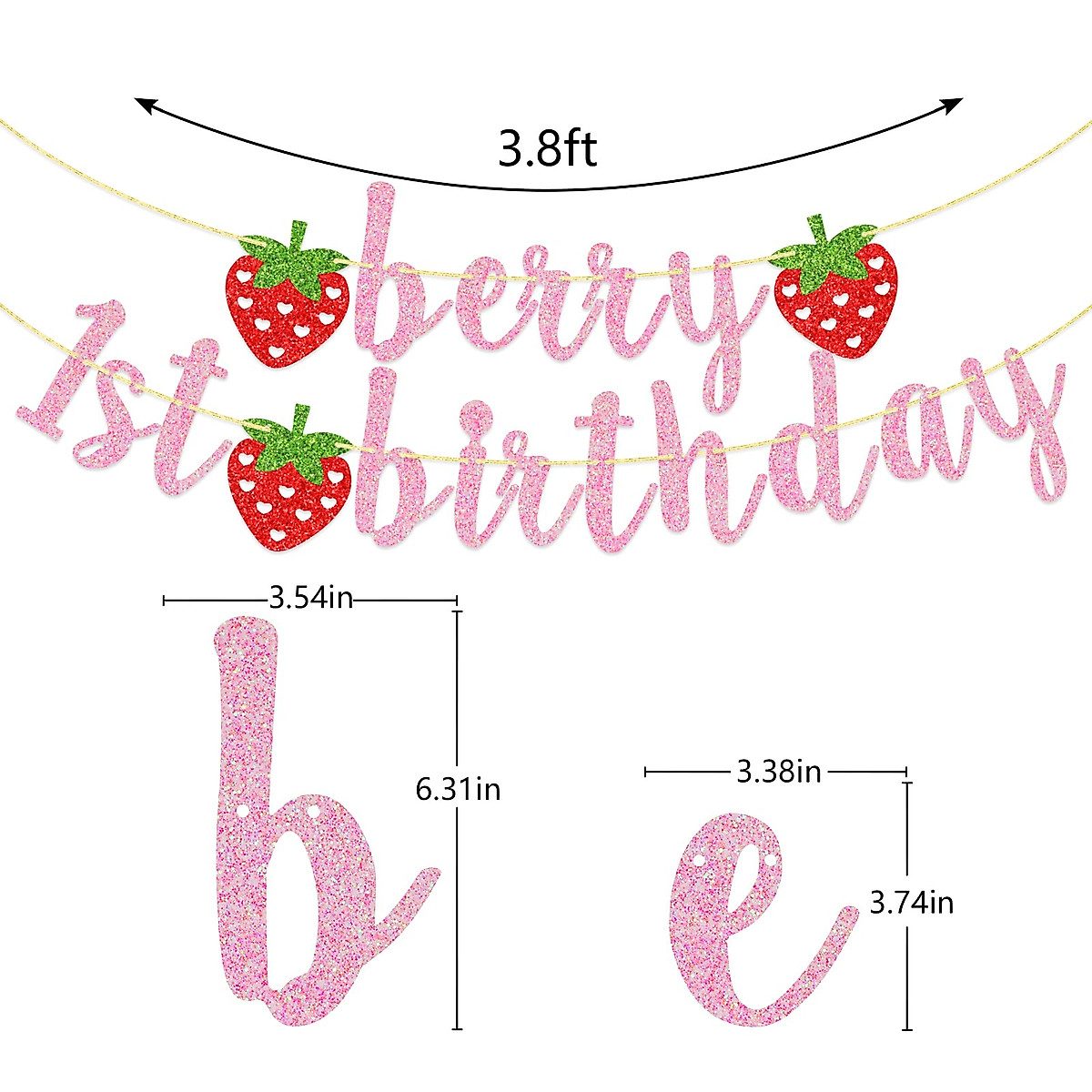 Berry First Birthday Banner, Glitter Strawberry Banner, 1st Birthday Decor (Pink)