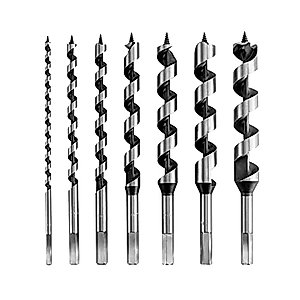 QWORK Auger Drill Bit Set, 7 Piece Set 9" Auger Bit Set Hardened Alloy Steel Ship Auger Bit Creates Deep Clean Hole Precise Drilling for Wood Drilling 1/4", 3/8", 1/2", 5/8", 3/4", 7/8",1"