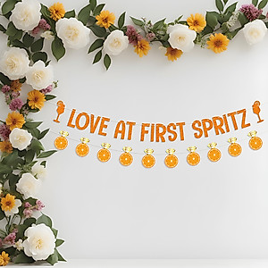 Bachelorette Party Banner Love at First Spritz Glitter Banner and Ring Garland Banner for Bridal Shower Decoration and Bride to Be Orange Mimosa Party Decoration