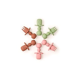 Tooshka Baby Utensil Set (6 pcs) - Self Feeding Spoons - Silicone & BPA Free - Baby-Led Weaning (BLW) Supplies - Ages 6+ Months - Set of 6 - Brown, Green, & Pink
