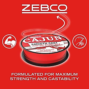 Zebco Cajun Smooth Cast Monofilament Fishing Line, Low-Vis Ragin’ Red Quarter Pound Spool, 1,450-Yards, 10-Pound, Virtually Invisible, Natural Presentation
