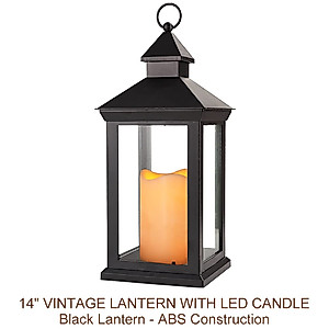 Bright Zeal 2-PACK 14" Black Waterproof Outdoor Lanterns with Flameless Candles and timer - Outdoor Lanterns Battery Powered LED Decorative Waterproof - Black Candle Lanterns Decorative Indoor