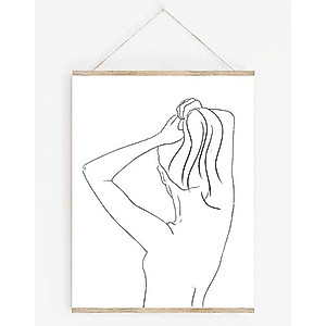 Abstract Female Form Pulling Hair Up Line Art - 11x14 UNFRAMED Minimalist Decor Wall Print of Woman’s Body Shape in Black on White