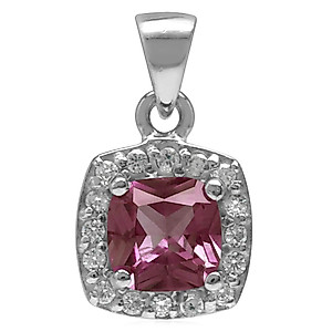 Silvershake 6mm Cushion Shape Simulated Color Change Alexandrite 925 Sterling Silver Halo Pendant
