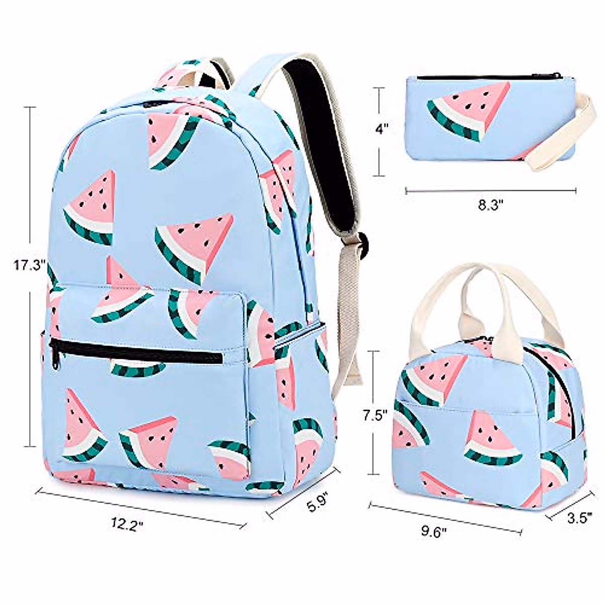 CAMTOP Backpack for Teen Girls&Boys Kids School Bookbag Lunch Box Set (Y0080-3/Light Blue Watermelon)