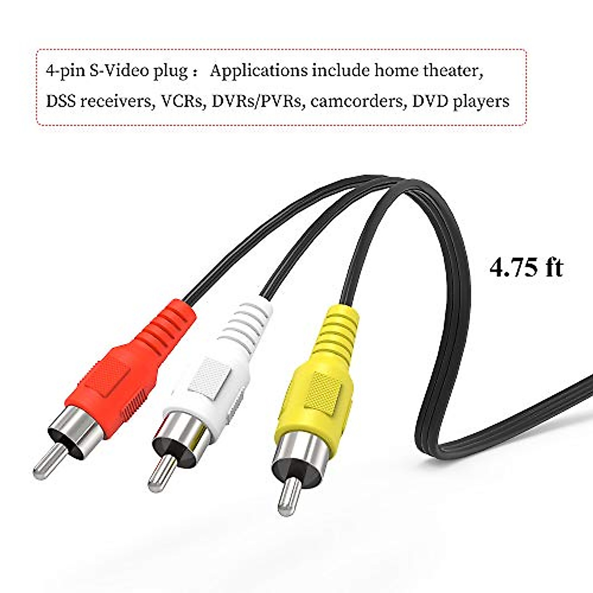 ELECTOP 4 Pin S-Video to 3 Male RCA Composite Video Cable 1.45M(4.75FT)