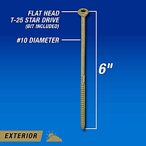 Power Pro 48618 Wood Screws, #10 x 6", Premium Outdoor Deck Screws, Rust Resistant, Epoxy Coated Bronze, 5lb Tub, 177 pcs