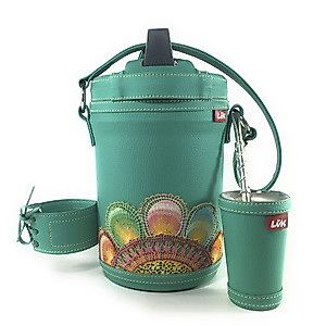 Kit Yerba Mate Tereré Luk Termos | Verde Diseño Ñanduti colorido | Set Tereré Termo + Bombilla + Vaso guampa