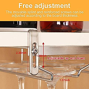 Wine Glass Rack, Stemware Glass Rack Under Cabinet Hold up to 8 Wine Glasses / 3 Rails Stemware Rack, Adjustable Stainless Steel Glasses Holder Storage Hanger for Kitchen, Bar (Silver)