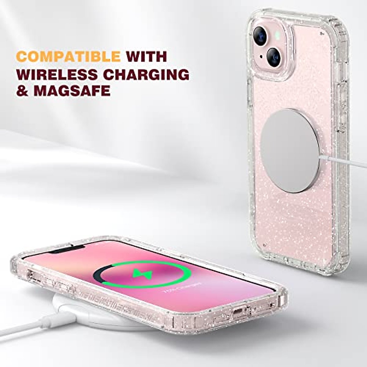 Diaclara Designed for iPhone 13 Case, Full Body Rugged Case with Built-in Touch Sensitive Anti-Scratch Screen Protector, Soft TPU Bumper Case for iPhone 13 6.1" (Clear Glitter)