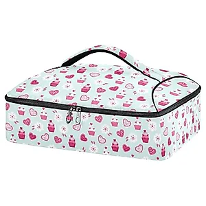 Kcldeci Insulated Thermal Food Carrier Insulated Casserole Carrier for Hot or Cold Food,Valentine with Hearts Cookies Cupcakes Insulated Tote Bag for Potluck Cookouts Parties Picnic,Lasagna Lugger