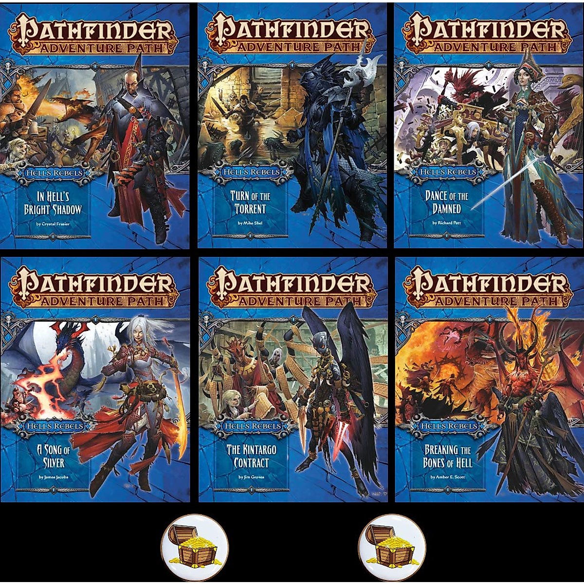Bundle of Pathfinder (P2) Complete Adventure Path Strength of Thousands 1 to 6 Plus Two Treasure Chest Buttons