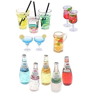 CoscosX 13 Pcs 1:12 Colourful Cocktail Cup Drink Juice Tea Beverage Bottle Jam Jar Toys,Simulation Drink Wine Glass Model for Dollhouse,Dolls House Miniature Toy Doll Food Kitchen Accessory Bar Decor