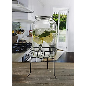 Style Setter Orchard Hill Beverage Dispenser Cold Drink Dispenser w/ 1-Gallon Capacity Glass Jug, Metal Rack & Leak-Proof Acrylic Spigot Great for Parties, Weddings & More
