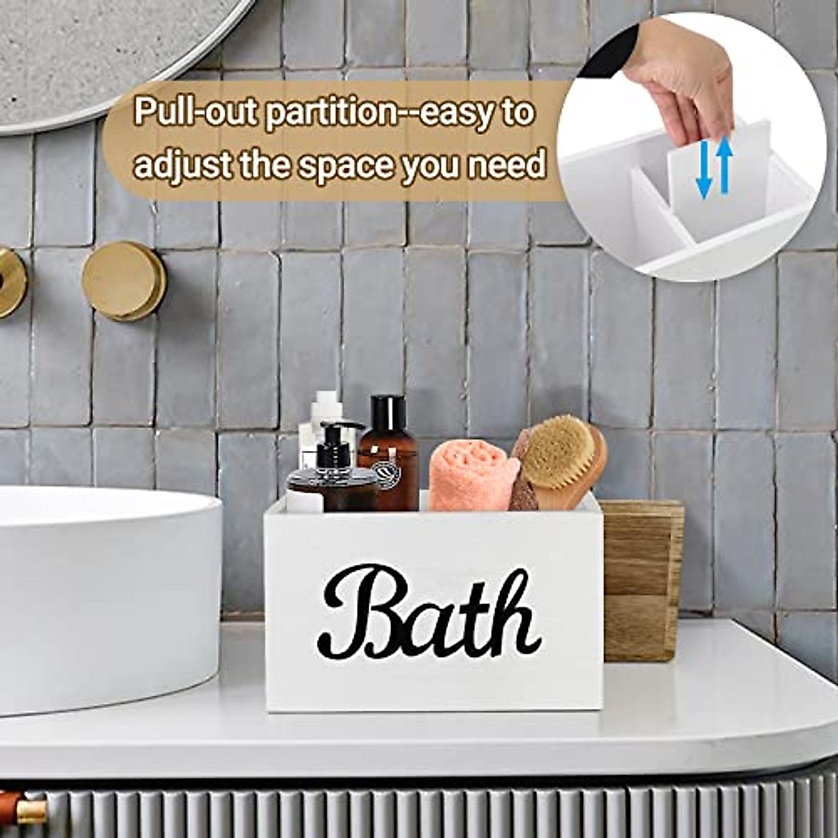 Tampon and Pad Holder Organizer for Bathroom, Decorative Bathroom Container with Lid, Bathroom Accessories Organizer Storage Box, Wood 3 Compartments Cotton Swab Ball Qtip Container with Lid