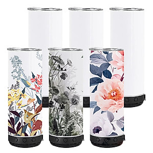HIZEE 6pack 20oz cups Bluetooth Sublimation Tumbler with Straw and Lid, Double-Wall Stainless Steel Vacuum Insulation Sublimation Tumbler Blank, RemovableRechargeable Bluetooth Wireless Speaker black