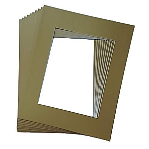 Studio 500 Pack of 10 Gold Pre-Cut Photo Mats 8x10 inches for 5x7 Picture Comes with Matts w/White Core Bevel Cut; Matte Set + Backing Board + Clear Plastic Bags (Pack of 10 Gold 8x10 Complete Set)