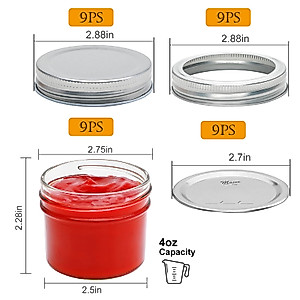Brajttt Small Mason Jars, 4oz Glass Mason Jar with Regular Lids 9 Pack,Mini Jam Jars for Jelly, Jam, Honey, Dessert, Spice, Wedding Favor