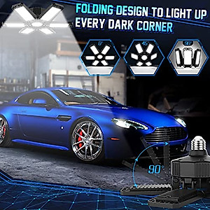 LED Garage Light - 2PACK 185W Garage Light with 6+1 Adjustable Panel and 18500LM LED Garage Ceiling Lights, Compatible with E26/E27 Base for Garage, Warehouse, Shop, Basement, Barn, Storage Room