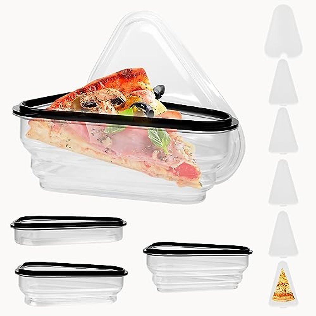 Pizza Storage Container Collapsible,Expandable Pizza Slice Container With lid Silicone Adjustable leftover Pizza Box Set with 6 Microwavable Serving Trays,Organization and Space Saver Reusable (1PACK-Black)