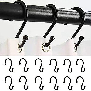 MINGFANITY S Shaped Bathroom Curtain Hooks, Metal Hanging Hooks for Belt and Necklaces, Hangers forWork Shop, Bathroom, Garden, 12 Pack (Black)