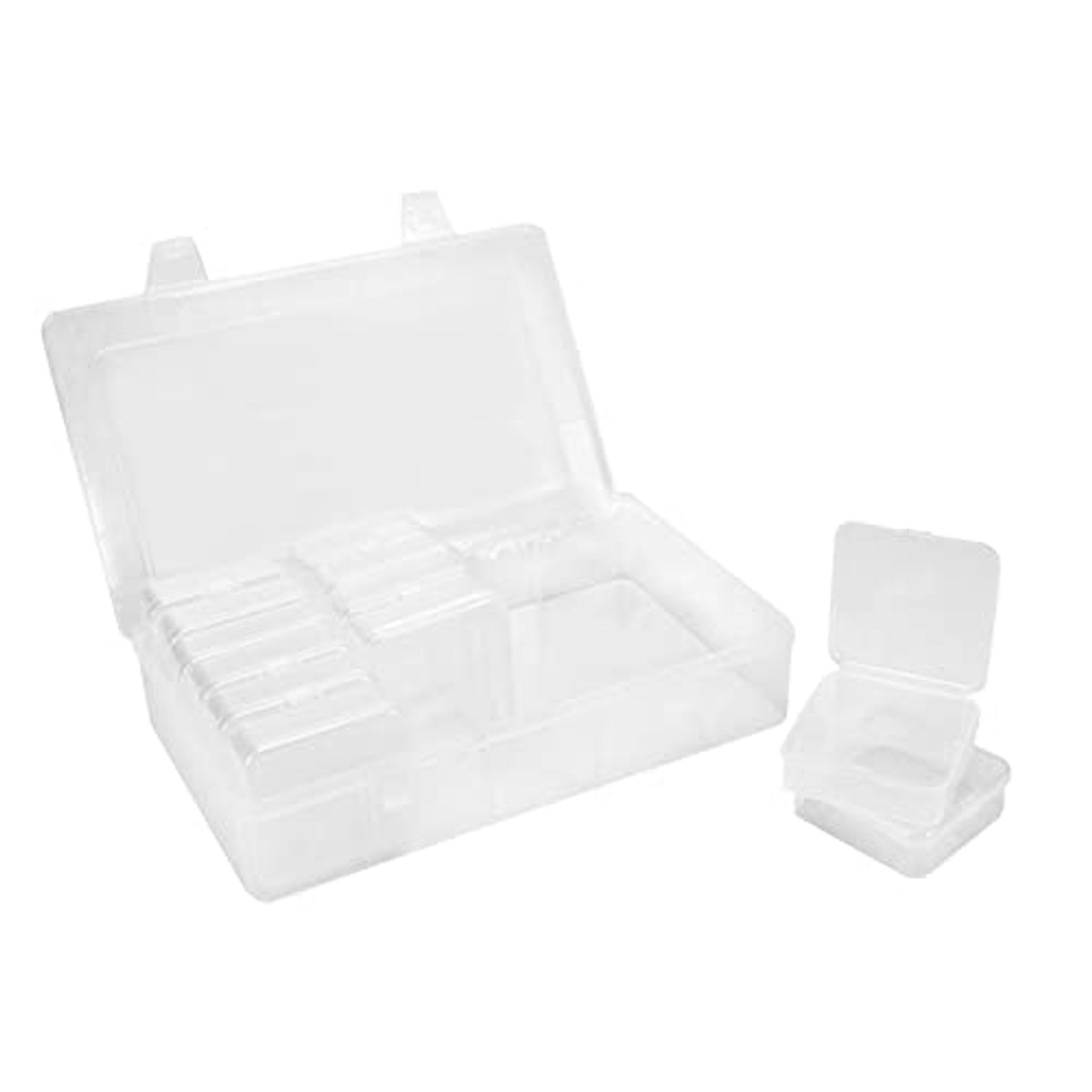 13Pcs Beads Storage Containers Box, Mixed Sizes Clear Plastic Storage Cases with Hinged Lid, Empty Plastic Boxes for Jewelry, Earring, Rings, Keys, Coins, Easy to Distinguish(Clear)