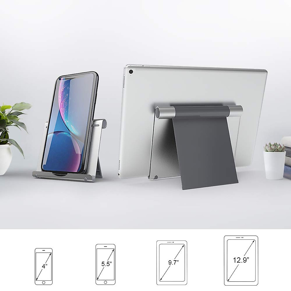 TechMatte Large iPad Stand Adjustable Foldable Aluminum Stand for iPad, iPad Pro 12.9, iPad Pro 11, iPad Air, iPad Mini, iPhone 11 Pro Max XS XR, E-Readers