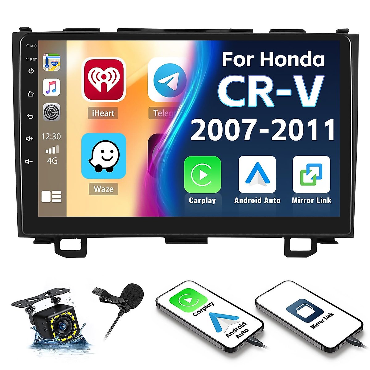 Car Stereo MP5 Player for Honda CRV 2007-2011 Car Radio with Apple Carplay Android Auto Mirror Link, 9" Touch Screen Car Radio with Bluetooth Backup Camera FM SWC Dual USB Input