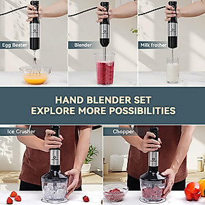 LINKChef 7 in 1 Immersion Blender Scratch Resistant, 2 Titanium Steel Blades 800W Hand Blender, 20 Speed and Turbo Mode Stick Blender Immersion with Whisk, Milk Frother, Food Processor, Beaker