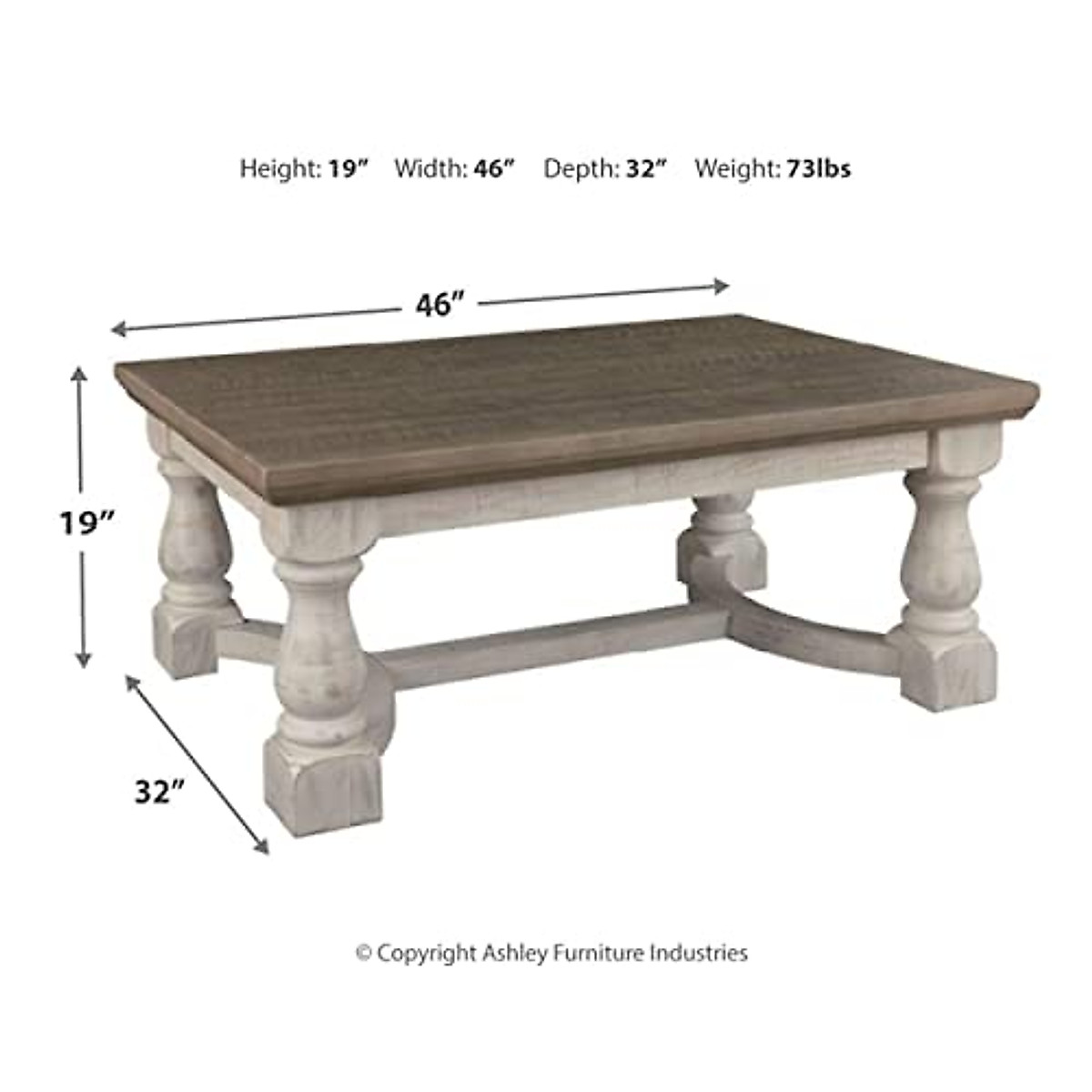 Signature Design by Ashley Havalance Farmhouse Rectangular Coffee Table, Gray & White with Weathered Finish