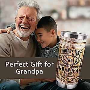 Zzkol Gifts for Grandpa - World's Best Grandpa Tumbler with Lid and Straw, Funny Birthday Gifts, Nutrition Facts Wood Grain Stainless Steel Travel Coffee Cup, 20oz Double Wall Vacuum Insulated Mug