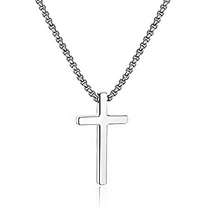 M MOOHAM Cross Pendant Necklaces for Men Cross Chain 20 Inch Silver Religious Jewelry, Teenage Teen Boys Gifts Ideas, Christian Gifts for Men Papa, Crucifix Necklace Men