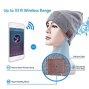 BearsFire Wireless Music Hat Beanie Compatible with Bluetooth Headphone Stereo Speaker Mic, Winter Warm Thick Skull Hat Washable Knit Running Cap for Men Women Outdoor Sports (Light Grey)