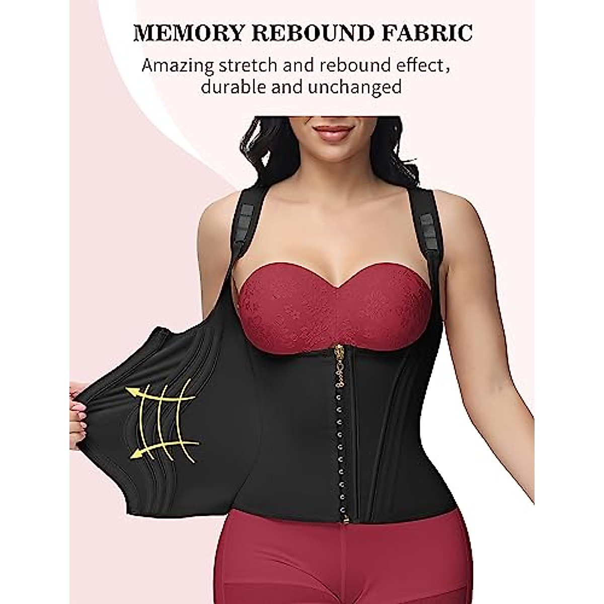 SHAPSHE Waist Trainer for Women, Tummy Control Sports Girdle, Workout Body Shaper with Adjustable Shoulder Strap Black