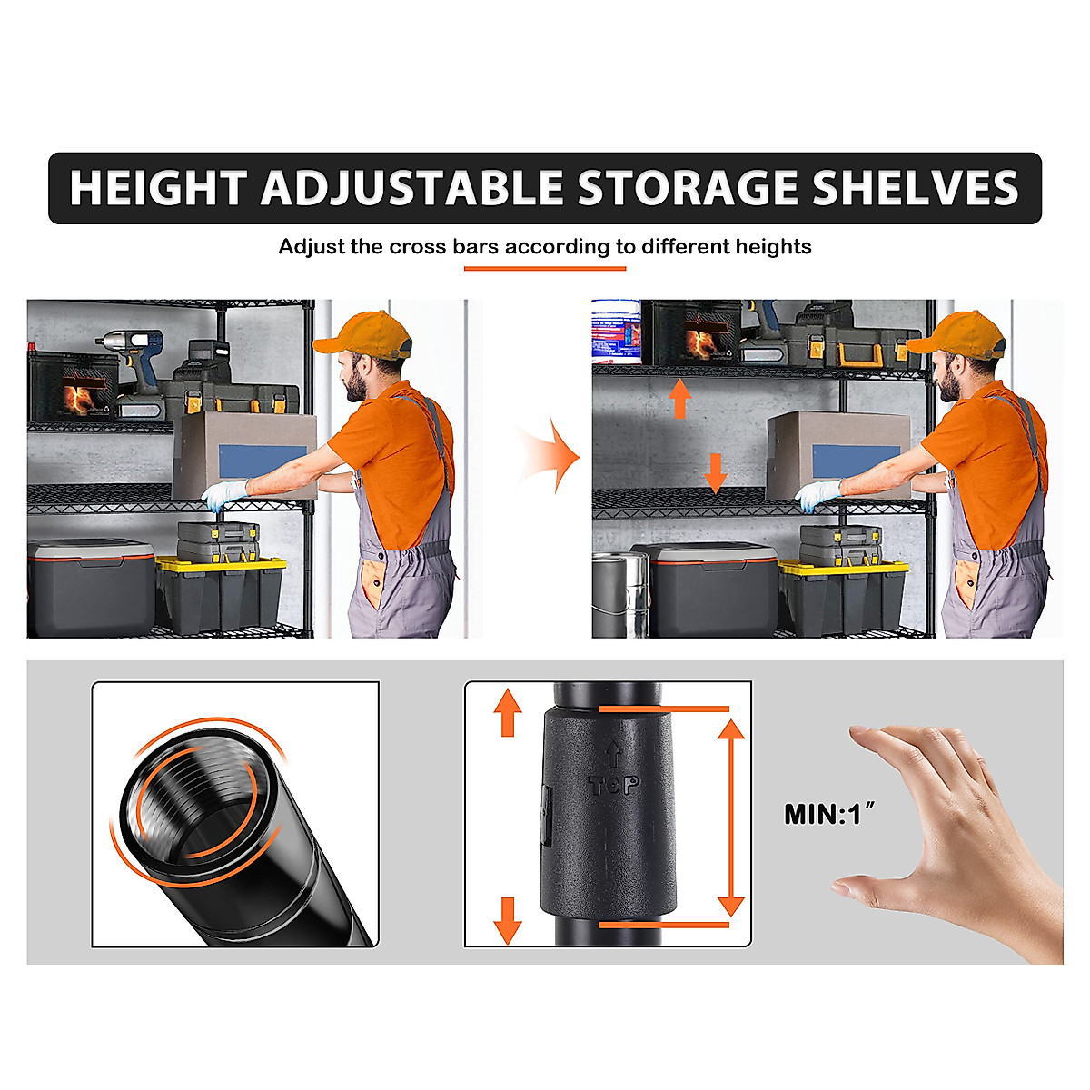 Garage Storage Shelves, 6000 Lbs Capacity NSF Certified Heavy Duty Garage Shelving with Wheels, 6 Tier Adjustable Metal Shelving for Garage Basement, Storage Rack Utility Shelf 48"Lx 18"Wx 78"H