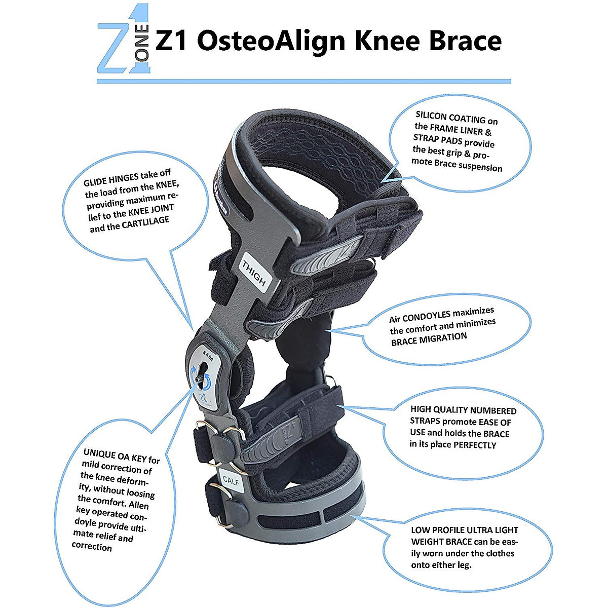 Z1 K4 OsteoAlign Hinged Knee Brace - Knee Support for ACL, MCL, Ligament Sports Injuries, Arthritis (OA), Meniscus Tear, Relief from Knee Joint Pain with Side Stabilizers for Men & Women Size (XL)