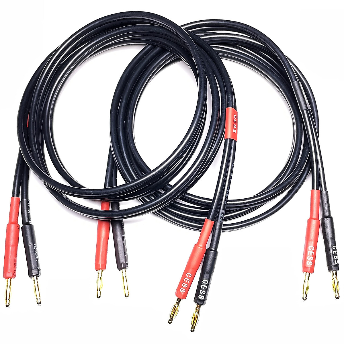 CESS-037-3f Banana Plug Male to Male Speaker Cable 12 Gauge 680 Strand Count Silicone Soft Wire, 2 Cables (3 FEET)