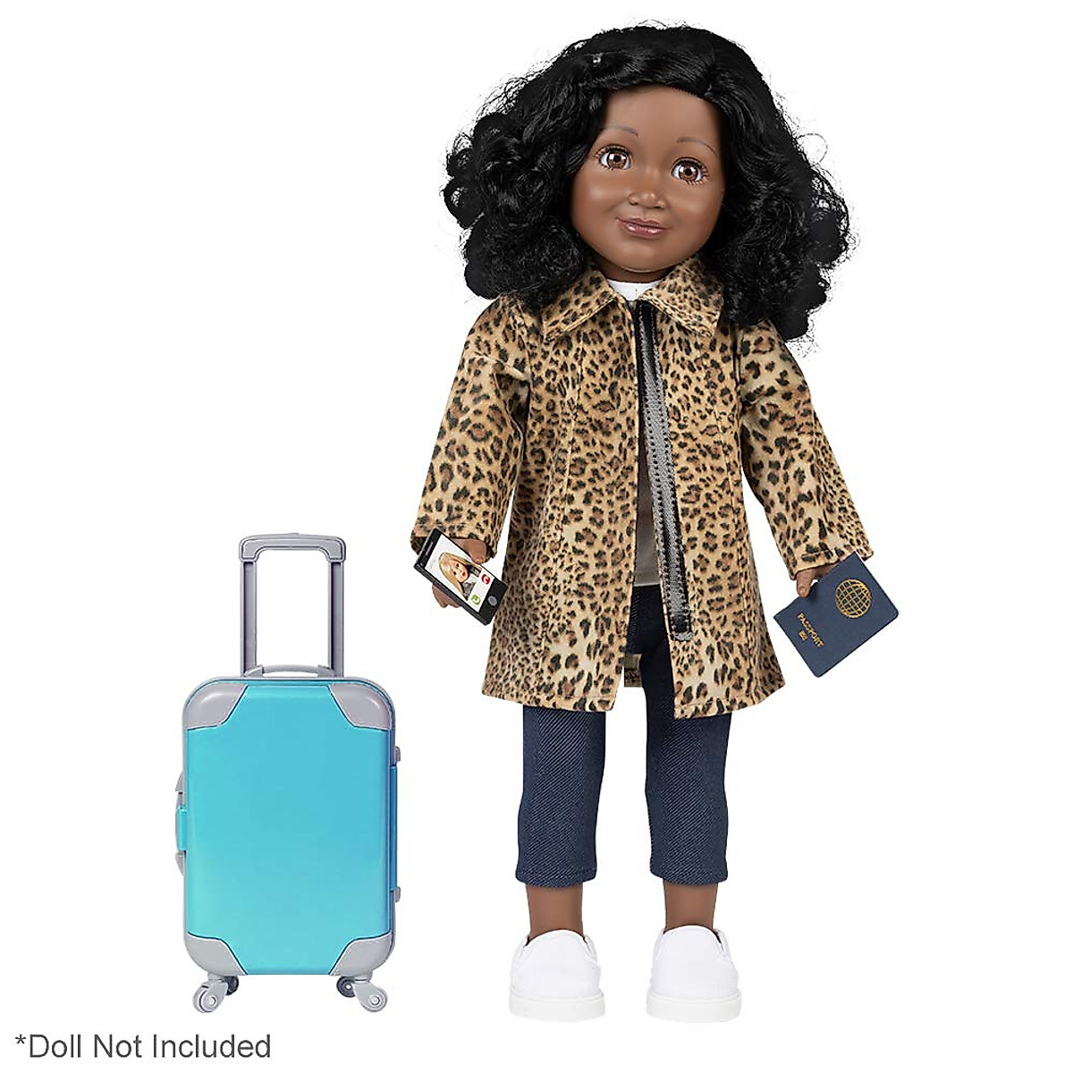 Adora Amazon Exclusive - 18” Girl Doll Clothes and Accessories Set Includes Jet-Set Luggage, White Shirts, Passport & Cellphone, Stylish Outfit and White Slip on Sneakers