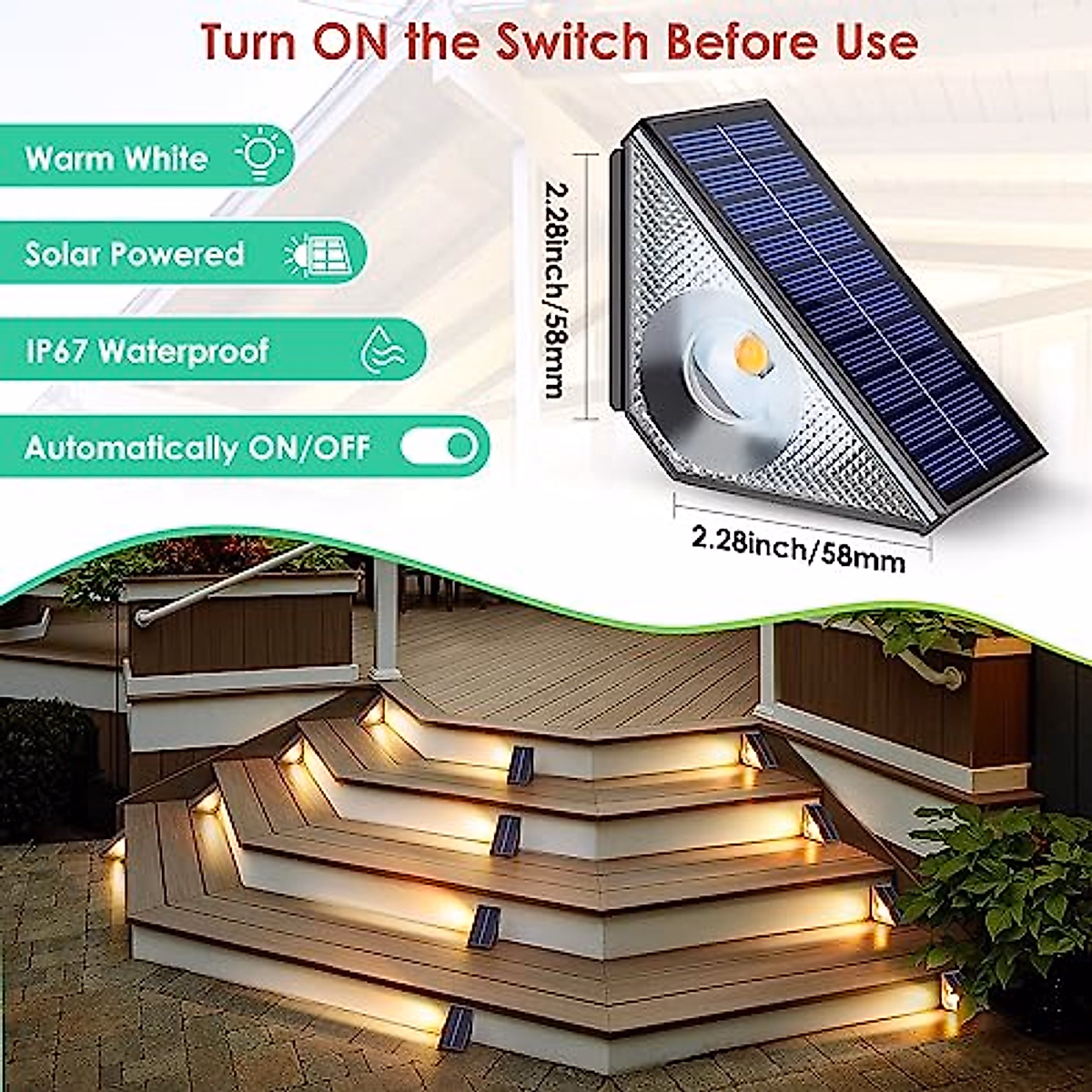 ASOMST Solar Step Lights 6 Packs, LED Deck Light Outdoor Waterproof IP67, Solar Powered Fence Lighting Warm White, Solar Stair Light Decorative for Garden Yard Patio Porch Front Door Pathway