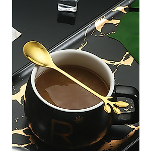 10Pcs Gold Coffee Spoons Set, 4.72inch Leaf Mini Espresso Tea Stir Spoon for Coffee Bar Charcuterie Board, Stainless Steel Small Dessert Demitasse Spoons for Sugar,Ice Cream, Cake (Heavy)