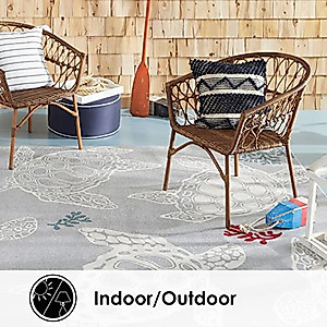Home Dynamix Marine Sea Turtle Coastal Animal Indoor/Outdoor Rug, Grey/Ivory, 5'2"x7'2"
