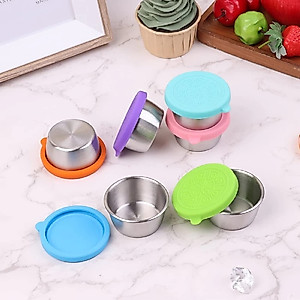 Salad Dressing Container To Go, 1.7oz Sauce Cups Stainless Steel Dips Food Storage Reusable Sauce Containers Leakproof colorful Compact Salad Sauce Cups Small Condiment Containers with Silicone Lids