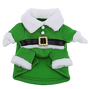 Mogoko Dog Cat Christmas Santa Claus Costume, Funny Pet Cosplay Costumes Suit with Cap, Puppy Fleece Outfits Warm Coat Animal Festival Apparel Clothes Green Size M for Small Breeds Dog